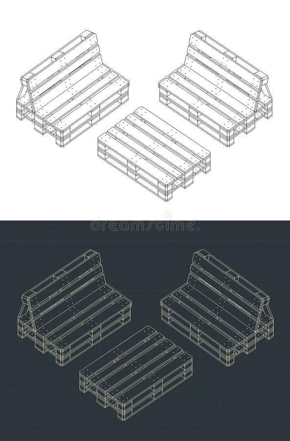 Pallet Furniture Isometric Blueprints Stock Vector - Illustration of ...