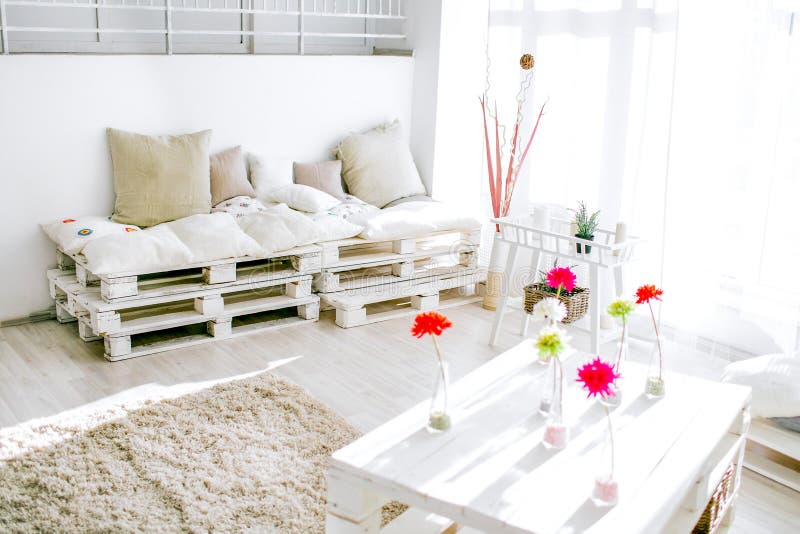 Pallet Interior Home - White Living Room Stock Photo - Image of decor ...