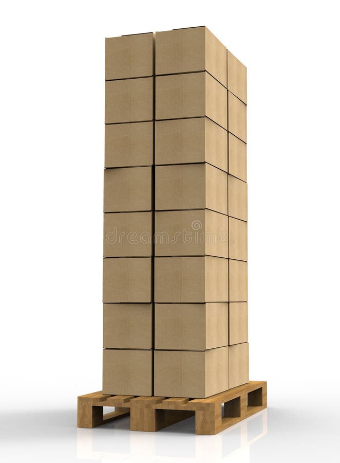 Pallet Isolated on White with Carton Boxes Stock Illustration ...