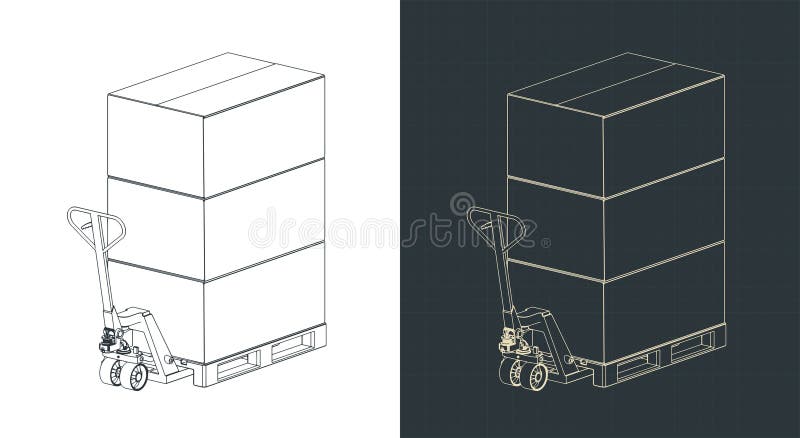 Pallet Jack with Cardboard Boxes on Pallets Isometric Drawings Stock ...