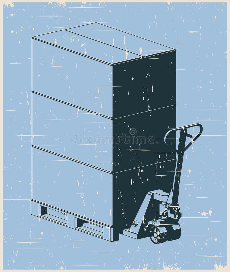 Pallet Jack with Cardboard Boxes on Pallets Retro Poster Stock Vector ...