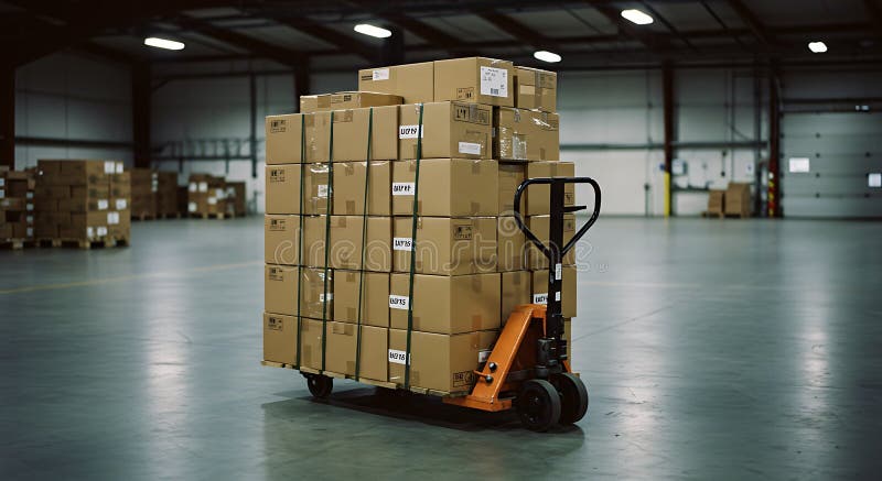 Pallet Jack with Stacked Boxes in Warehouse Ready for Shipping Stock ...