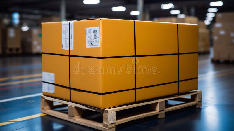 Pallet with a Large Cardboard Box. the Composition of the Logistics ...