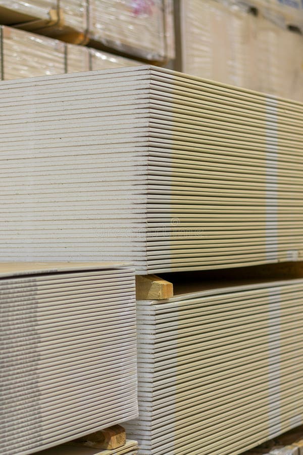 Pallet with Plasterboard in the Building Store. Warehouse with ...