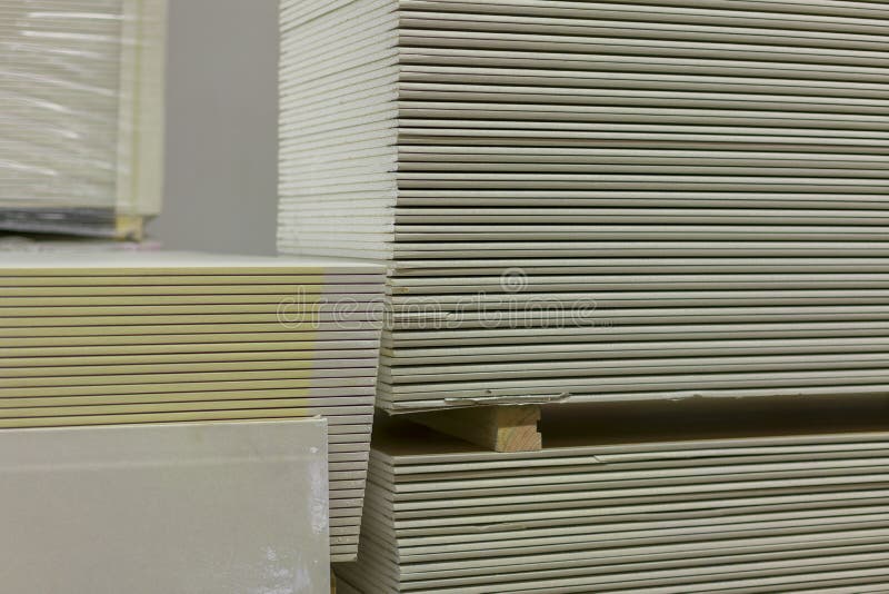 Warehouse with Plasterboard. Sheets of Plasterboard on Pallets. Stock ...