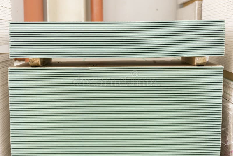 Pallet with Plasterboard in the Building Store. Warehouse with ...
