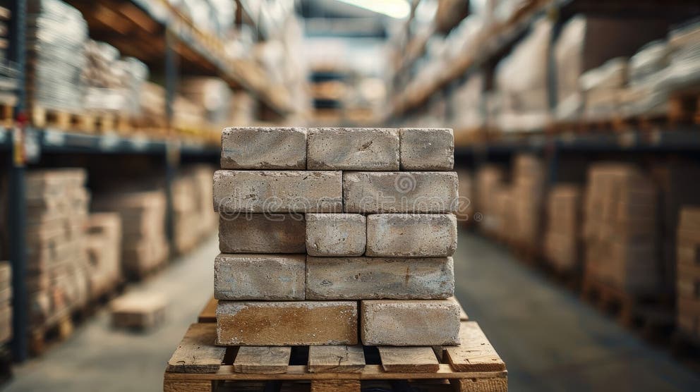 Pallet of Stacked Bricks in Warehouse. Stock Image - Image of blocks ...