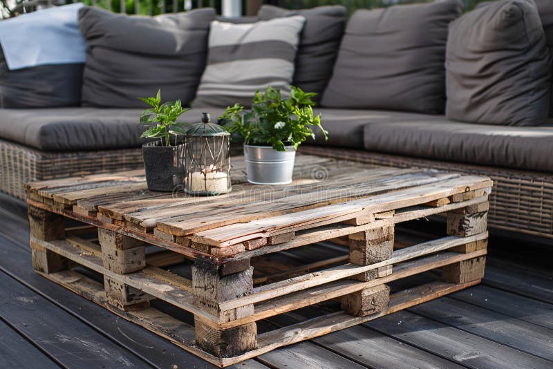 Pallet Table with Couch in Garden Stock Illustration - Illustration of ...