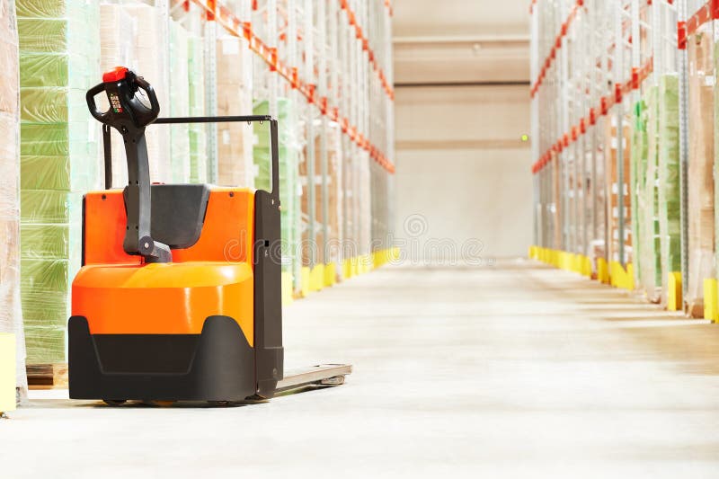 Pallet truck at warehouse stock photo. Image of pallet - 85693746