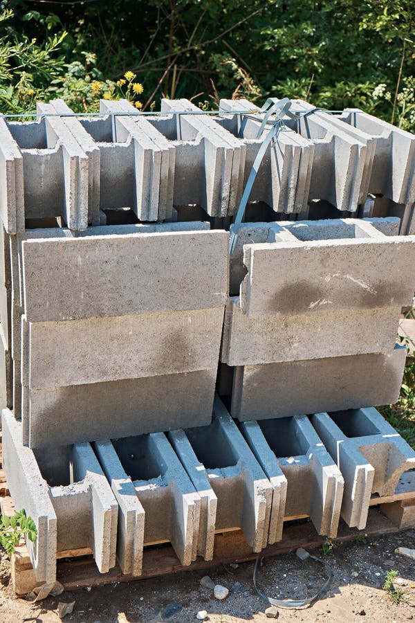 A Pallet of Wall Formwork Concrete Blocks on a Construction Site ...