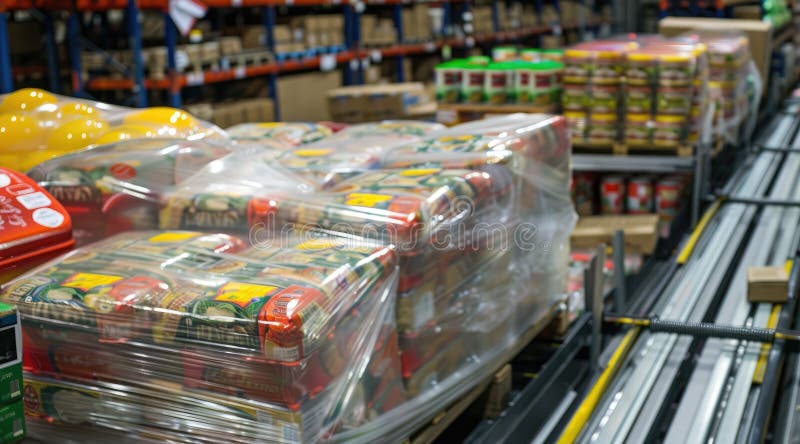 Pallet of Wrapped Food Products in Warehouse Stock Illustration ...