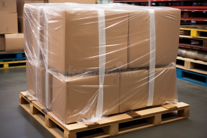Pallet Wrapped in Stretch Wrap for Shipping. Generative AI Stock Image ...