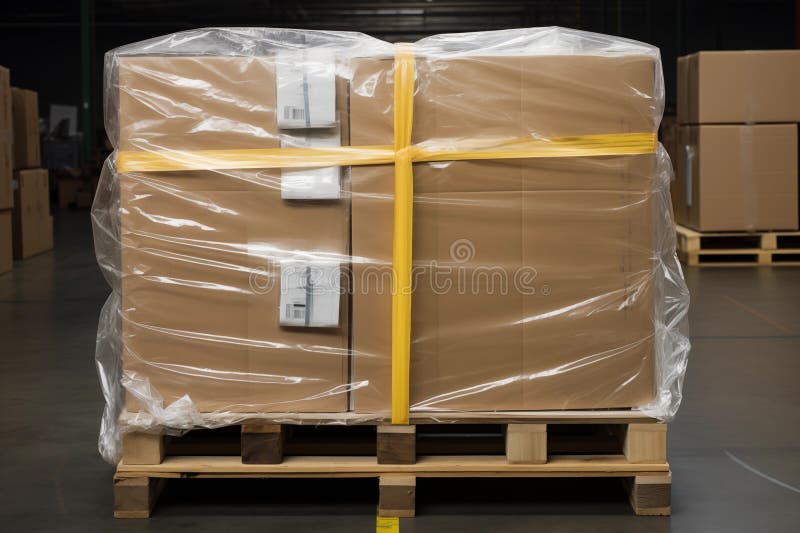 Pallet Wrapped in Stretch Wrap for Shipping. Generative AI Stock Image ...