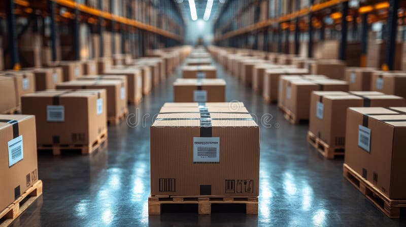 Palletized Cardboard Boxes Organized in a Warehouse Stock Illustration ...