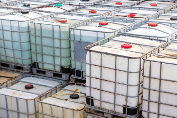 Palletized Intermediate Bulk Containers Stockpile in Industrial Site ...