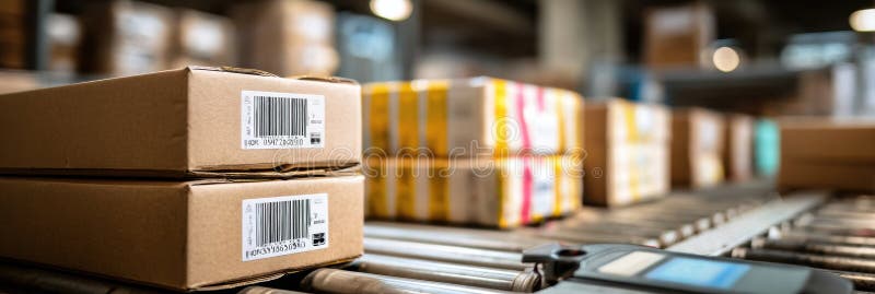 Palletized Materials with Barcode Scanner Focus in a Warehouse during ...