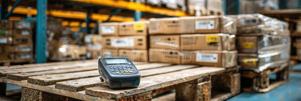 Palletized Materials Stacked in a Warehouse with a Barcode Scanner ...