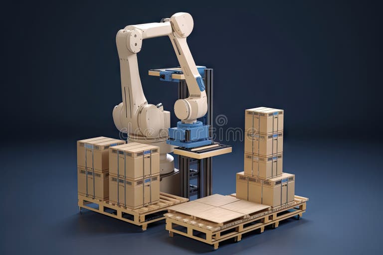 Palletizing Robot Picking Up and Stacking Wooden Crates Stock Photo ...