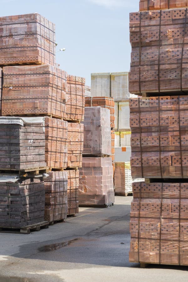 Pallets with Bricks in the Building Store. Racks with Brick. Masonry ...