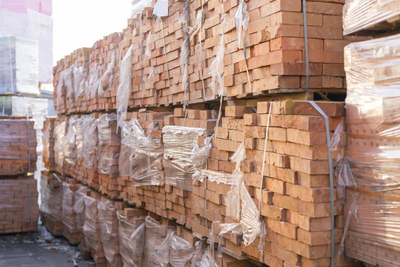 Pallets with Bricks in the Building Store. Racks with Brick. Masonry ...