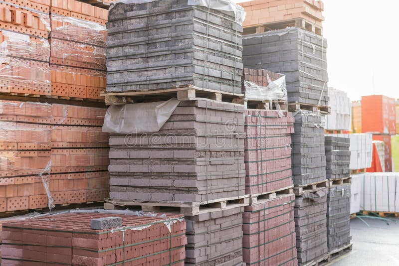 Pallets with Bricks in the Building Store. Racks with Brick. Masonry ...