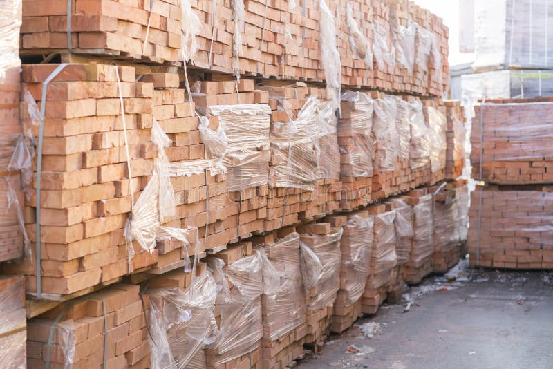 Pallets with Bricks in the Building Store. Racks with Brick. Masonry ...