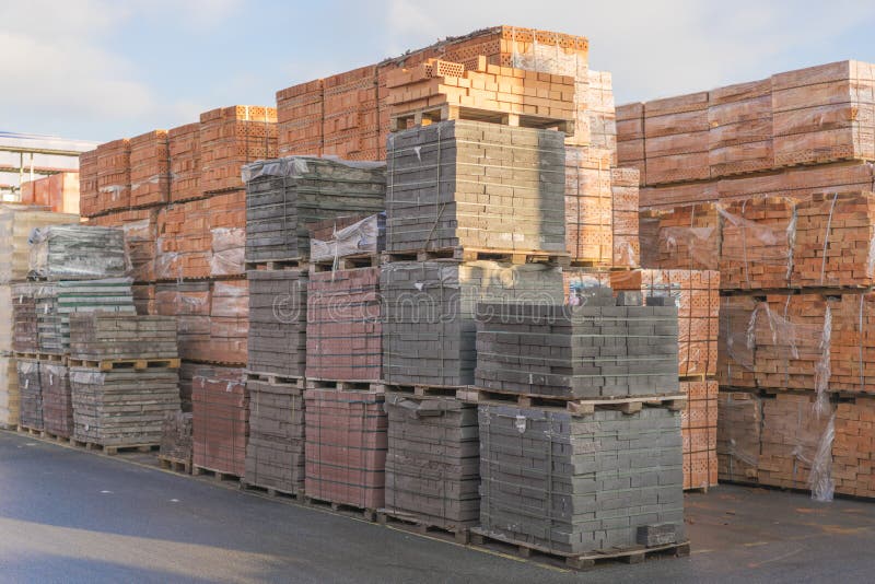 Pallets with Bricks in Warehouse of a Brick Factory Stock Image - Image ...