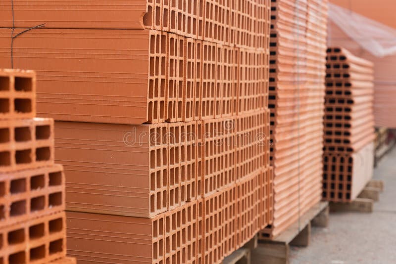 Pallets with Bricks in a Warehouse of Brick Factory Stock Photo - Image ...