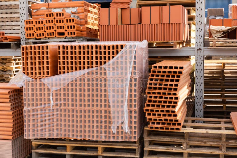Pallets with Bricks in a Warehouse of Brick Factory Stock Photo - Image ...
