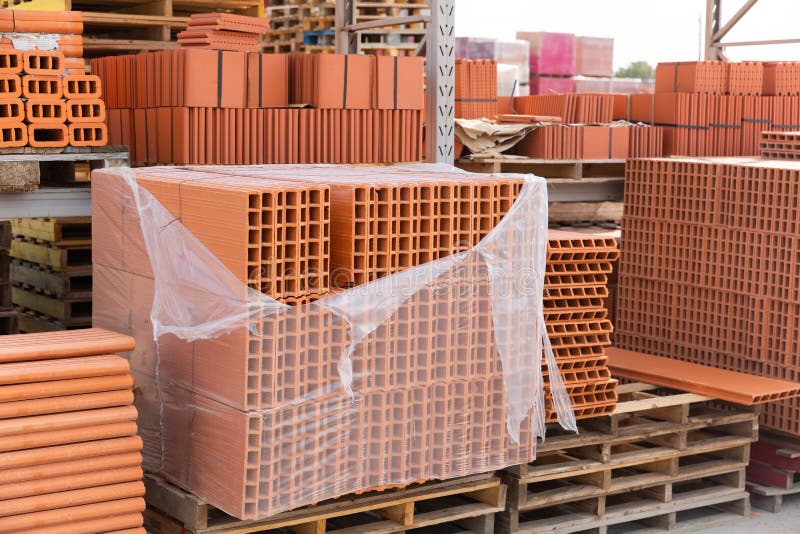 Pallets with Bricks in a Warehouse of Brick Factory Stock Photo - Image ...
