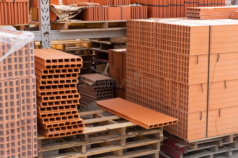 Pallets with Bricks in a Warehouse of Brick Factory Stock Image - Image ...