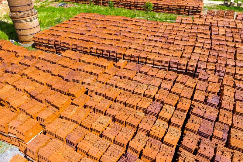 Pallets with Bricks in a Warehouse of a Brick Factory. View from Above ...