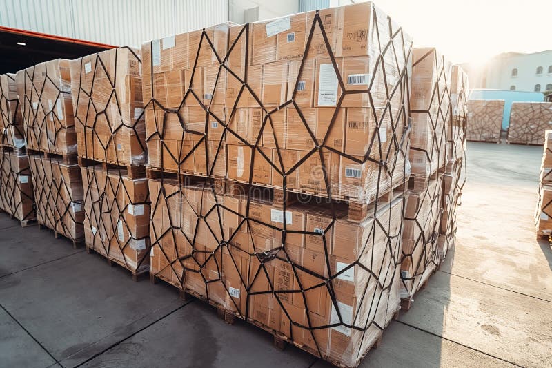 Pallets of Cardboard Boxes in Warehouse Stock Photo - Image of industry ...