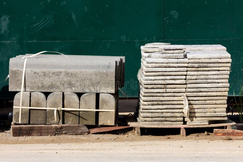 Pallets of Concrete Blocks for the Pavement on Construction Site Stock ...