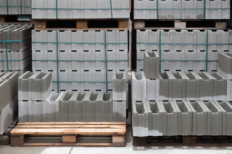 Pallets of Concrete Cinder Blocks in Grey, Uniformly Shaped Bricks. New ...
