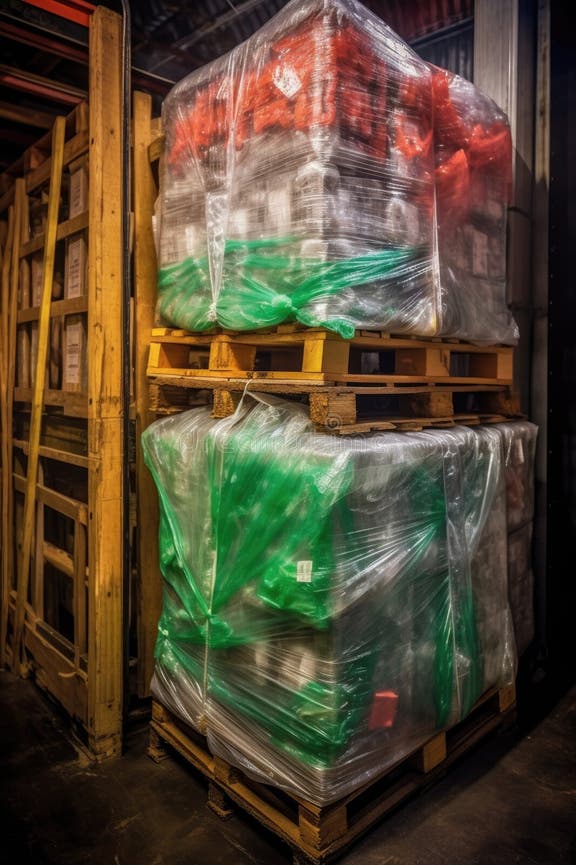 Pallets of Goods Wrapped in Plastic, Ready for Shipment Stock ...
