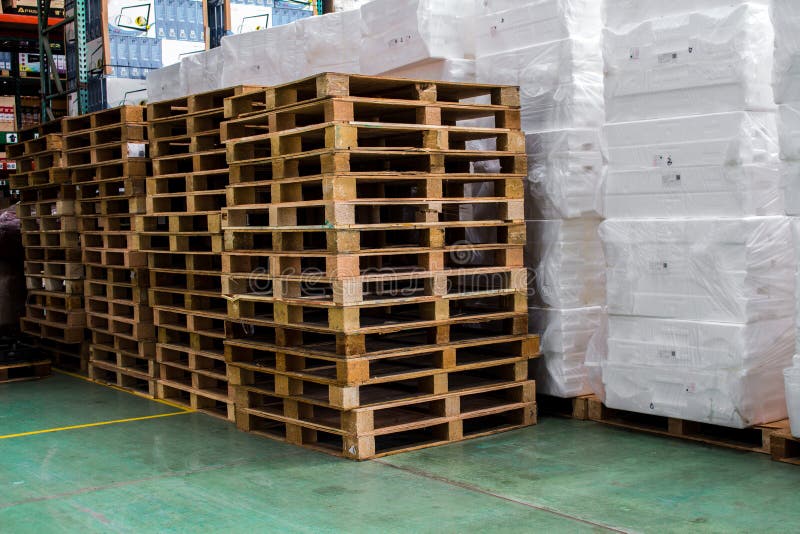 The Pallets Inside Warehouse for Support Packing Stock Photo - Image of ...