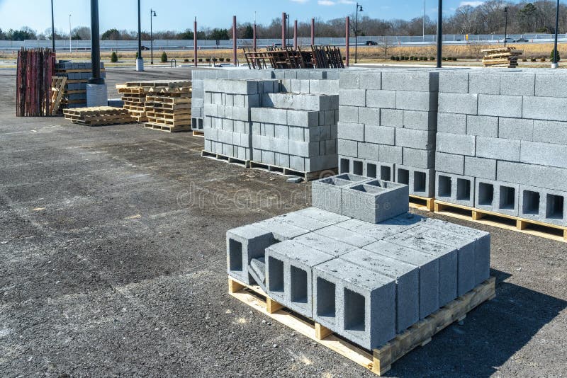 Pallets of New Cinder Blocks at Industrial Construction Site Stock ...