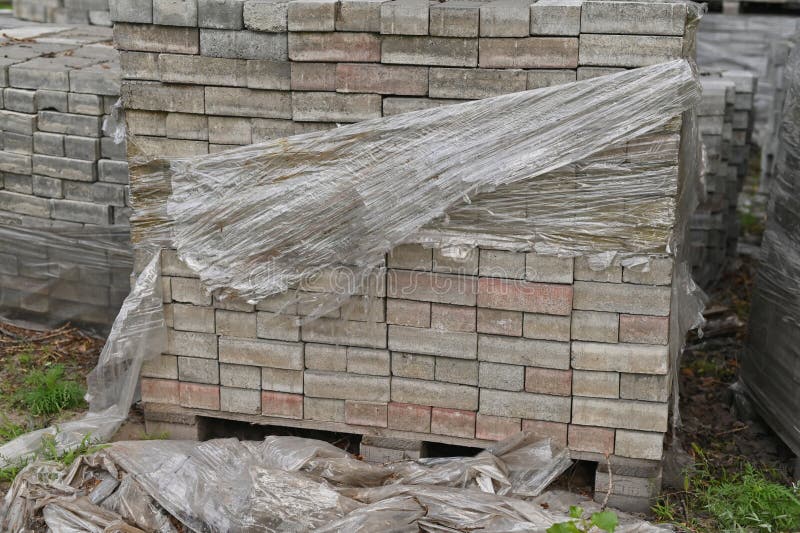 Gray Bricks are Stacked into Cubes. White Blocks of Brick in Stock on ...