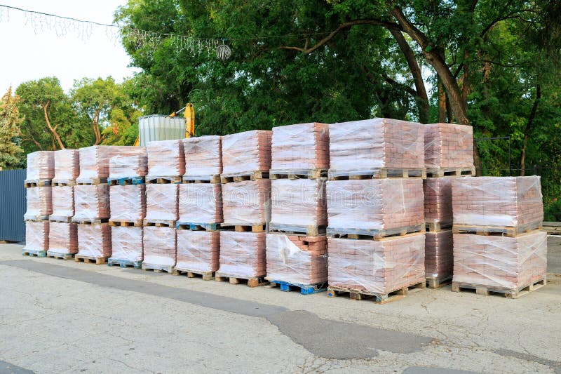 Pallets with Paving Slabs. Background with Selective Focus and Copy ...