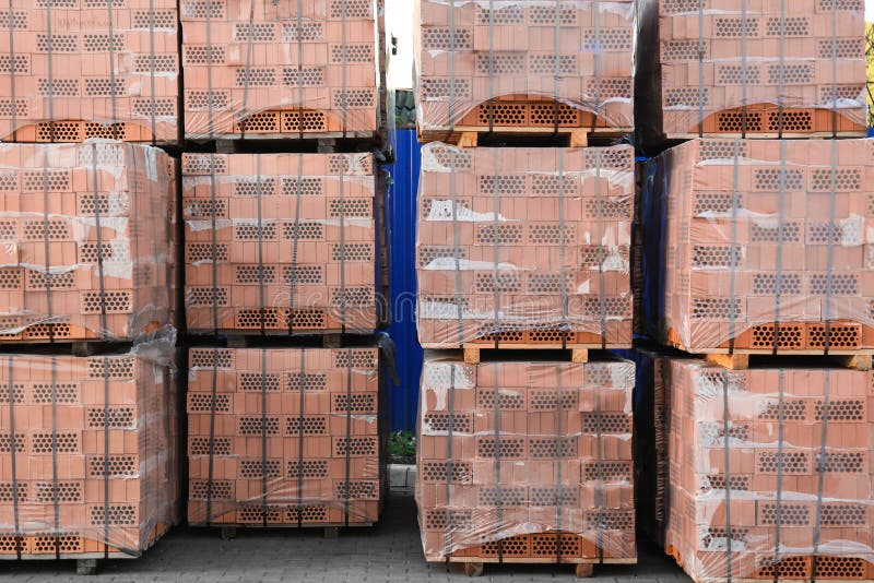 Pallets with Red Bricks. Building Materials Wholesale Stock Image ...