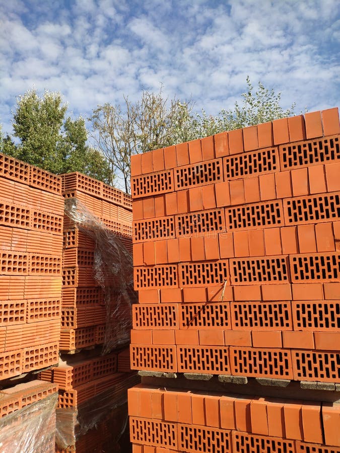 Pallets with Red Building Bricks, Building Material Stock Photo - Image ...