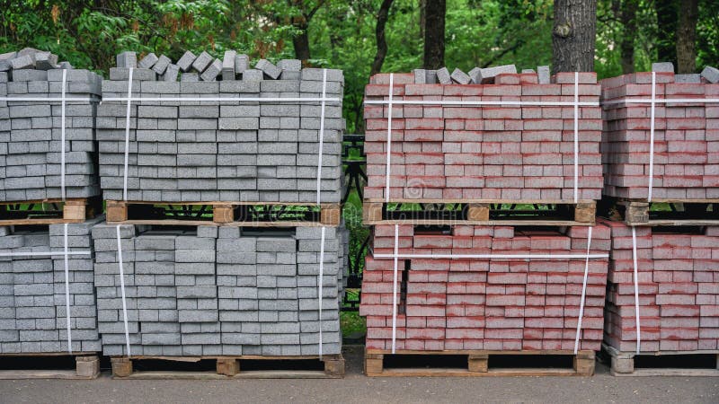 Pallets with Red and Grey Paving Stones Stock Photo - Image of ...