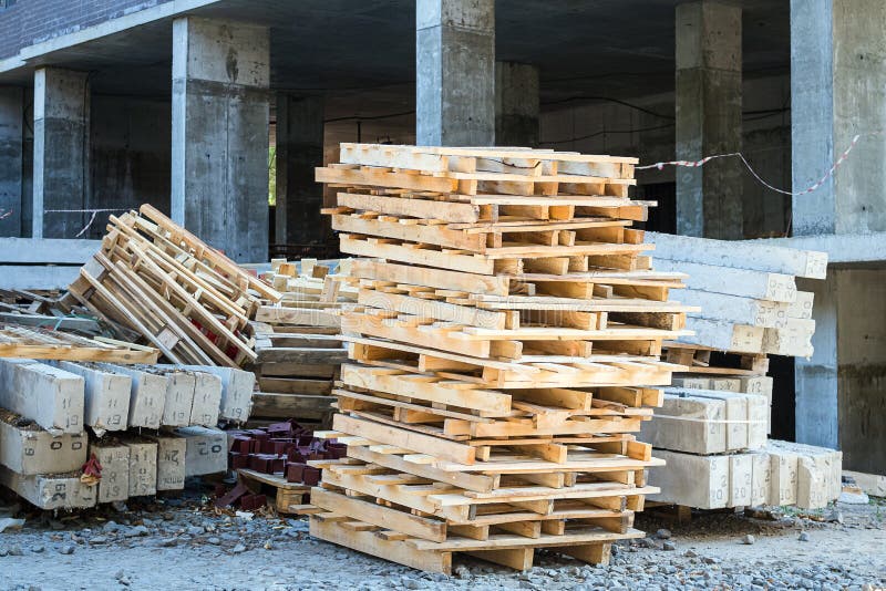 Pallets, Reinforced Concrete Blocks, Building Brackets Stock Image ...