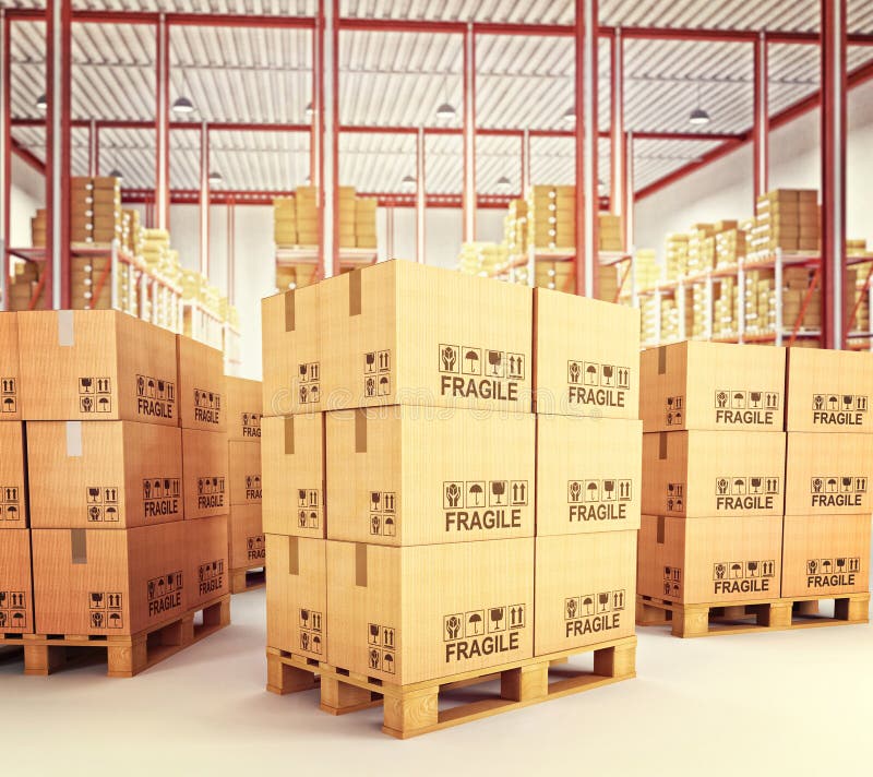 Pallets in warehouse stock illustration. Illustration of shipping ...