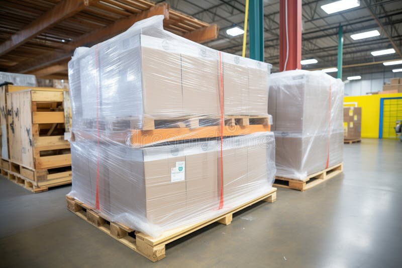 Pallets Wrapped in Plastic Ready for Shipment Stock Photo - Image of ...