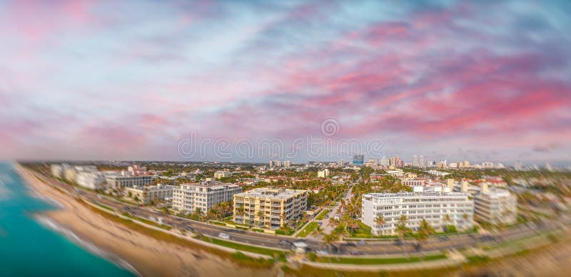 Palm Beach Aerial Sunset Panoramic View, Florida Coastline Stock Image ...