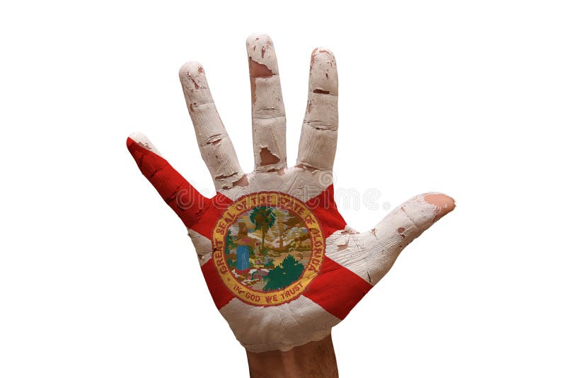 Flag of Florida Being Waved in the Breeze Against a Sunset Sky and the ...