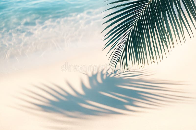 Palm Frond Shadow on Sandy Beach Near Ocean Stock Illustration ...