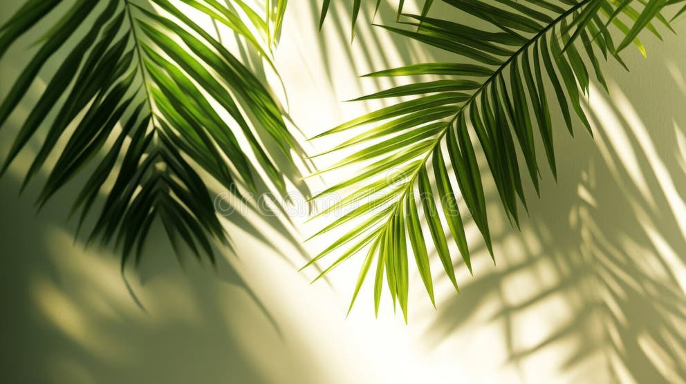 Palm Fronds Cast Shadows on a Light Green Wall Stock Illustration ...